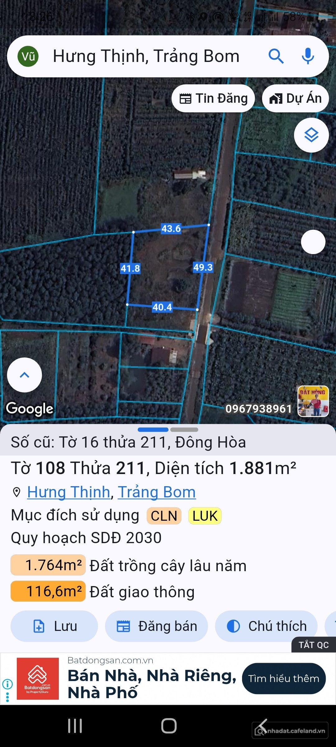 Bán đất thổ cư: Đất Nhà Đông Hòa Trảng Bom Đồng Nai