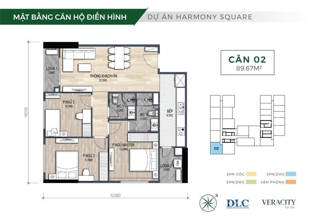 Bán căn hộ chung cư: Chính chủ bán căn hộ gần 90m2 thiết kế 3 ngủ, căn ...